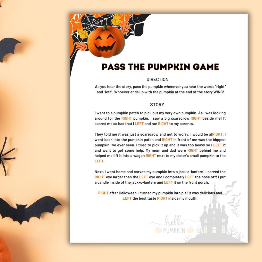 Pass the Pumpkin Halloween Game, Left Right Game, Pass the Gift ...