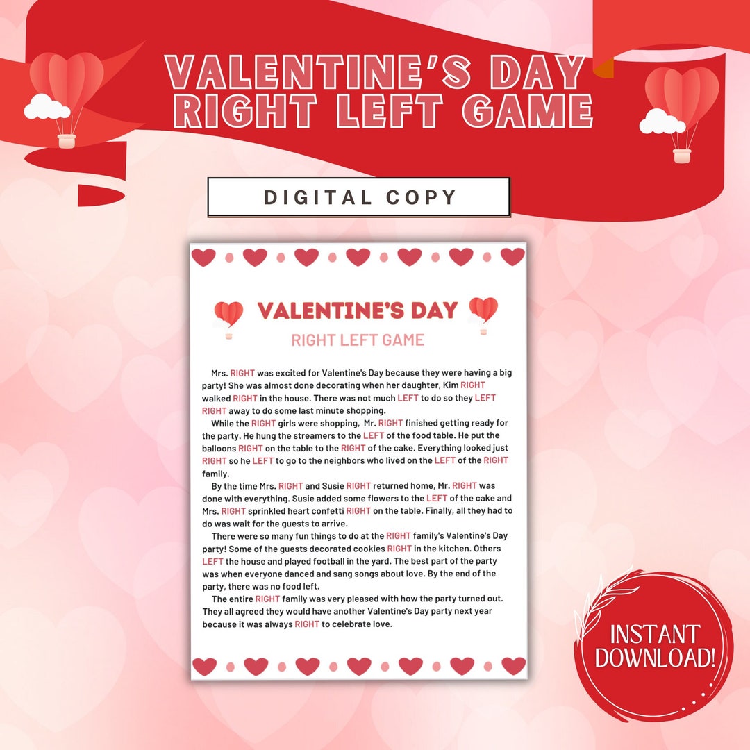 Valentine's Day Right Left Game , Valentine's Day Game, Valentine's Day ...