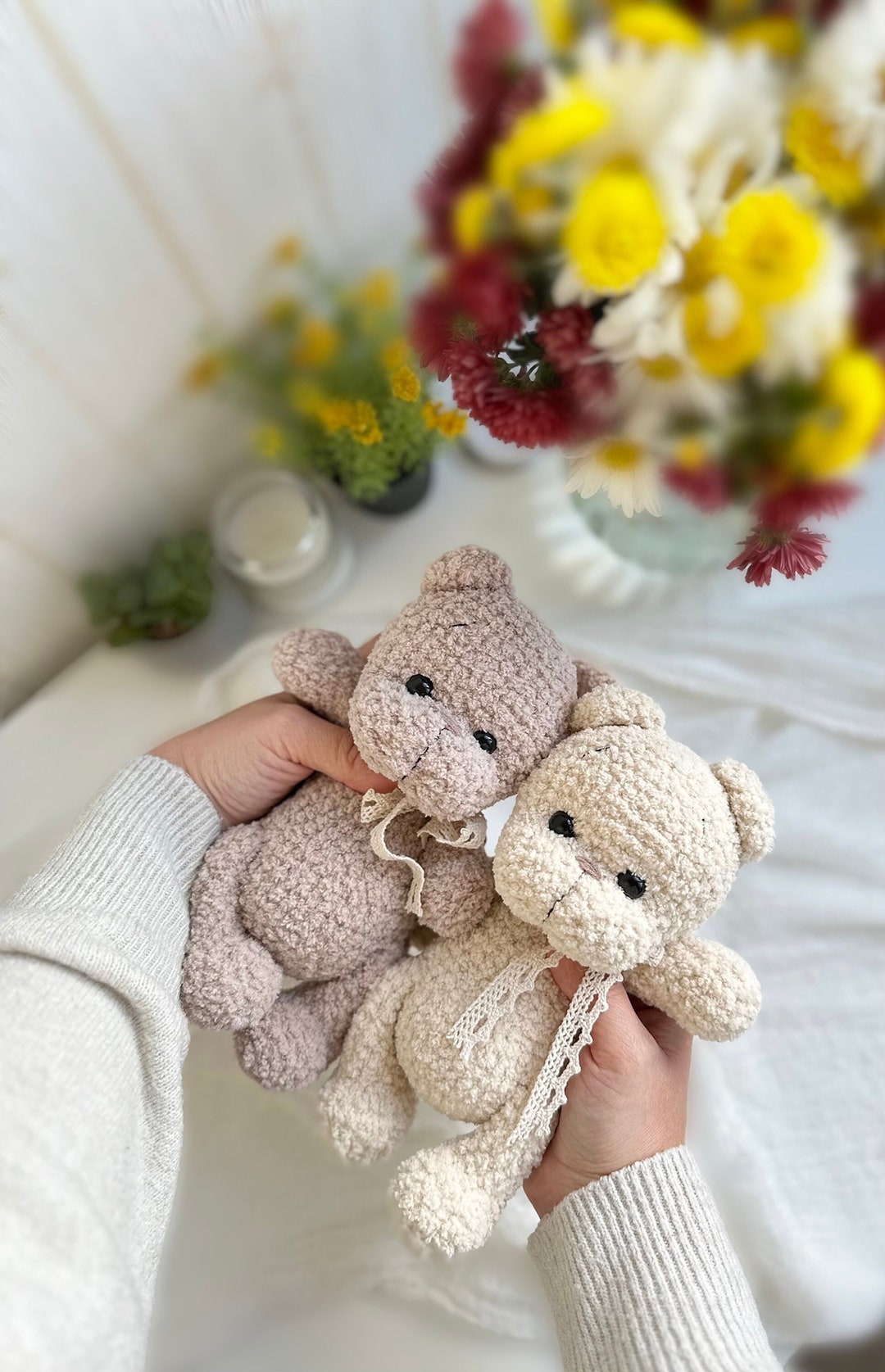 Gender Reveal Baby Gift With Crochet Fluffy Teddy Bear , Pregnancy Baby ...