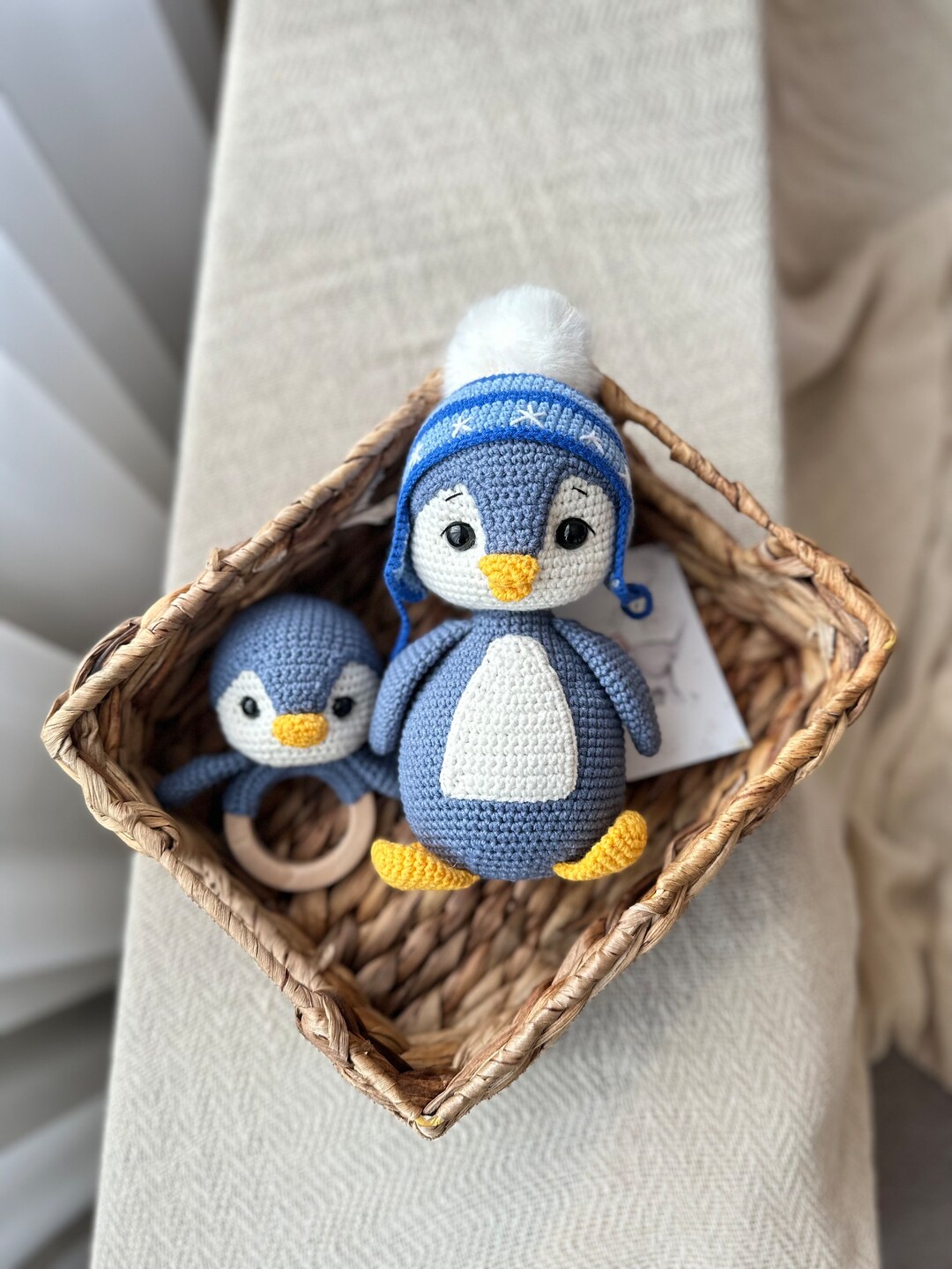 Crochet Penguin Gift Box for Pregnancy Mom Crochet Penguin Rattle ...