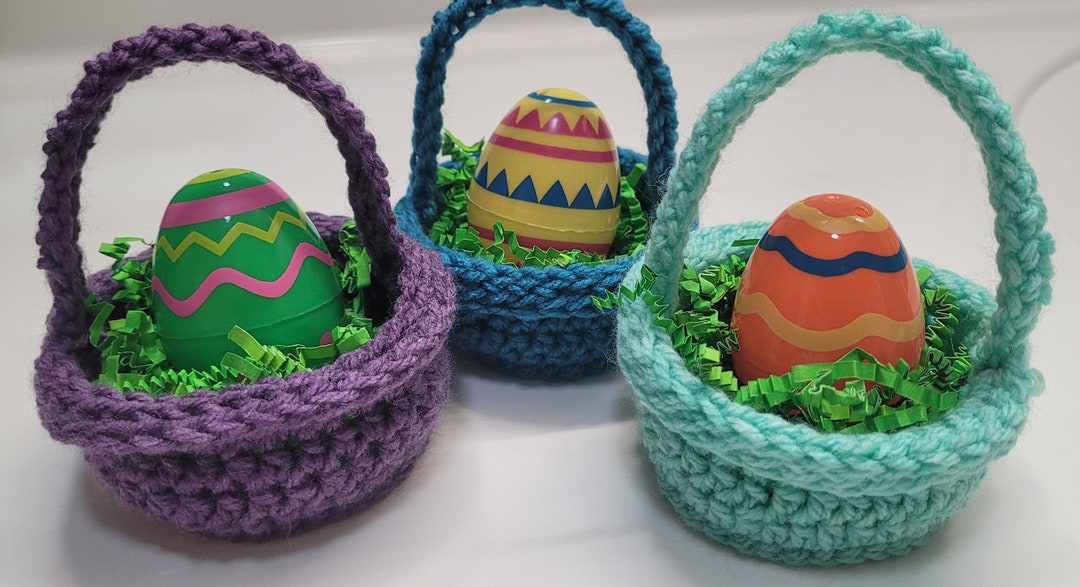 Crocheted Mini Easter Egg Baskets / SET OF 3 / Handmade / Purple, Blue ...
