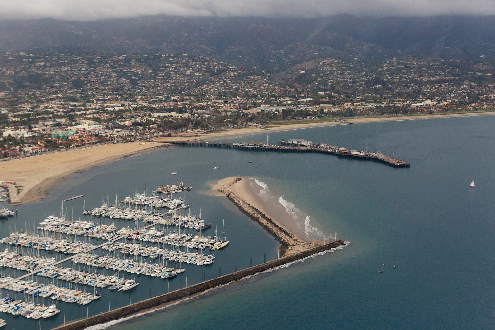Santa Barbara Harbor and Coastline, Aerial Photo, Beach Boardwalk ...