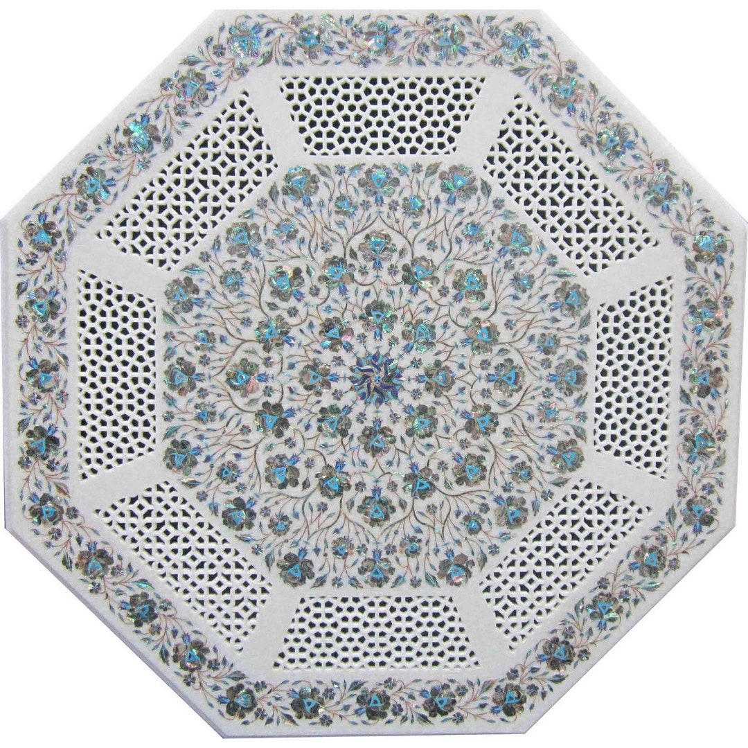 3030 Inch White Marble Paua Shell Inlay Floral - Etsy