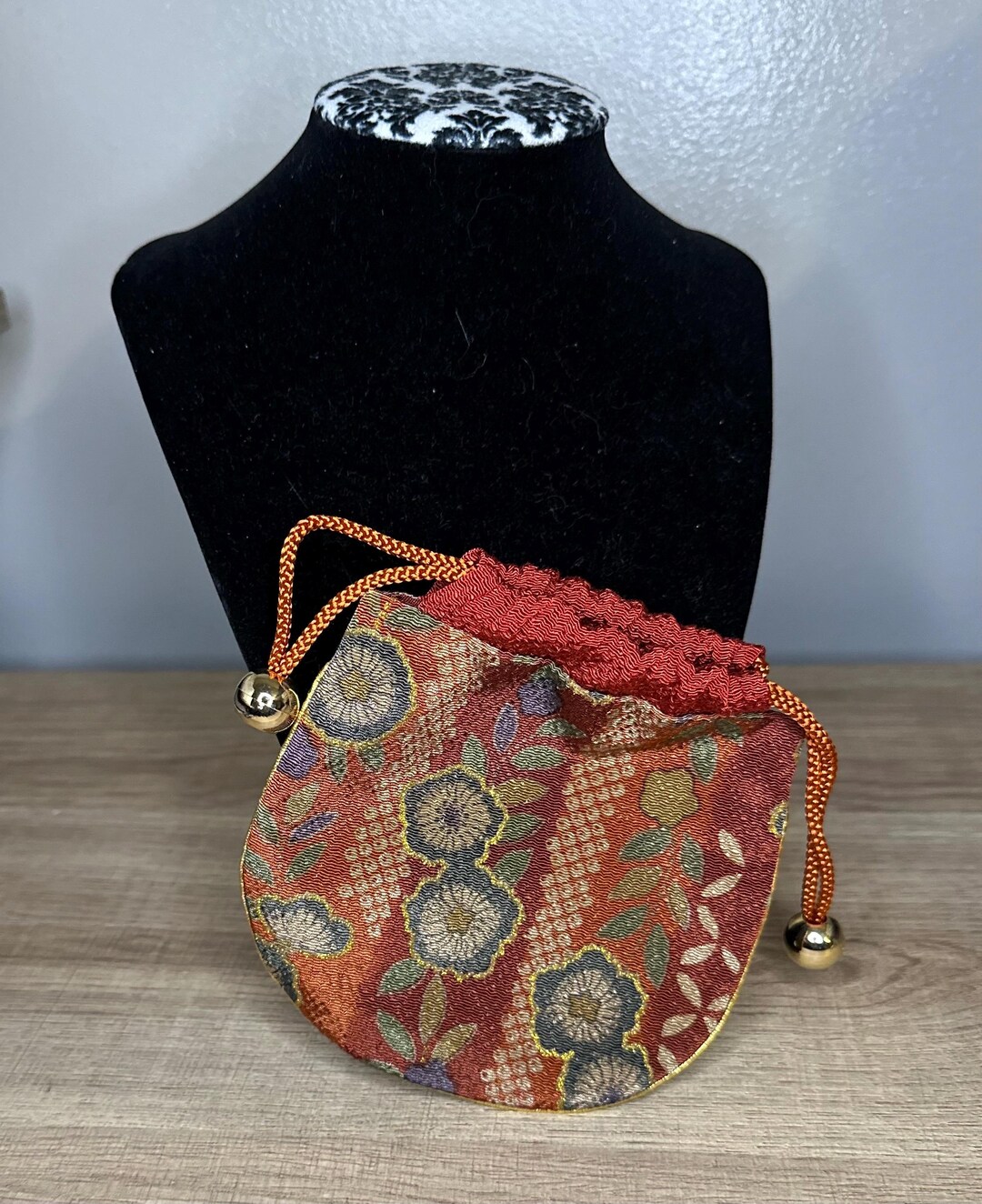 Traditional Japanese Red Floral Metallic Drawstring Kinchaku Bag - Etsy