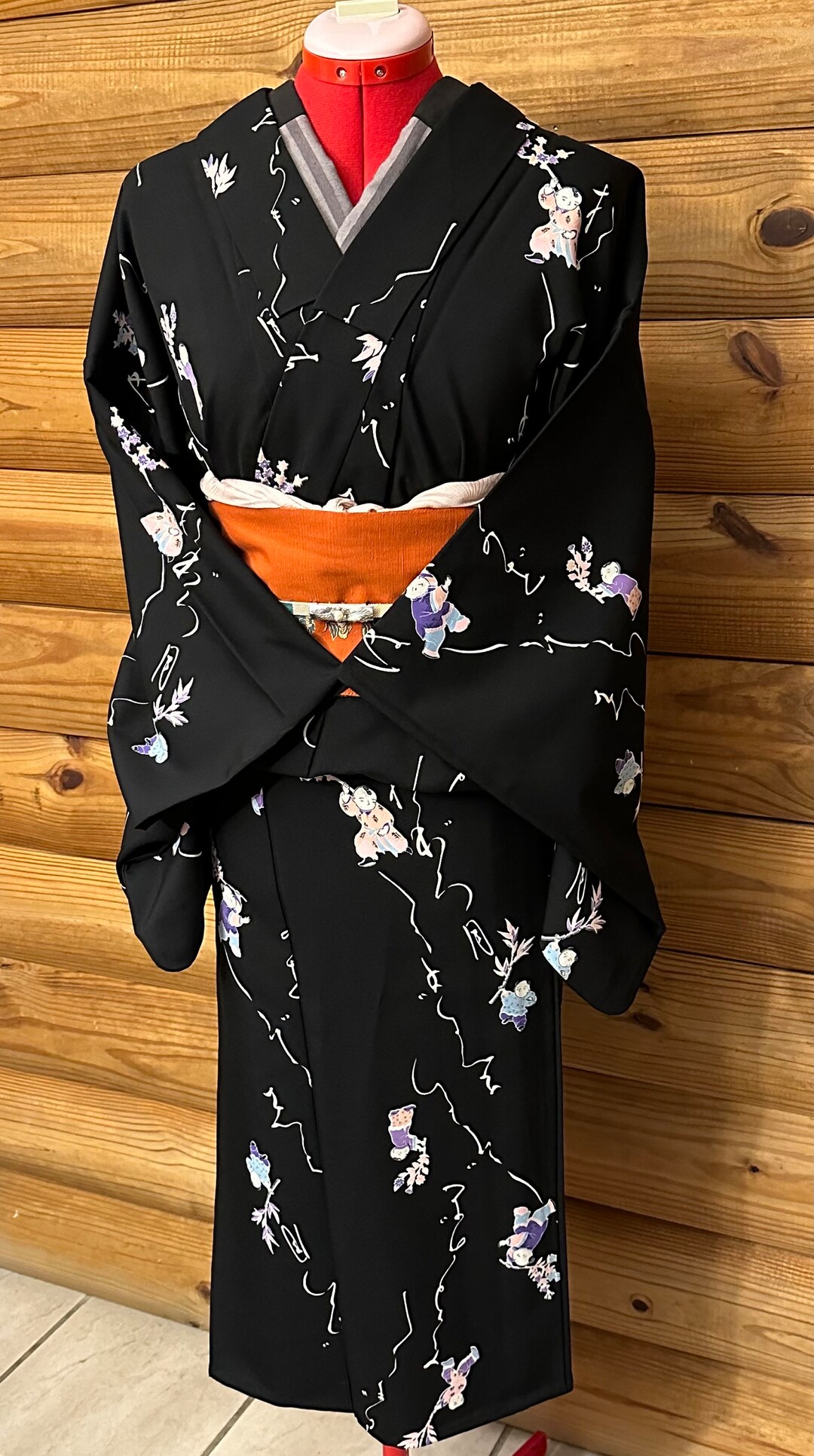 Womens Japanese Traditional Maple Leaf Hitoe Unlined Komon Kimono Robe ...