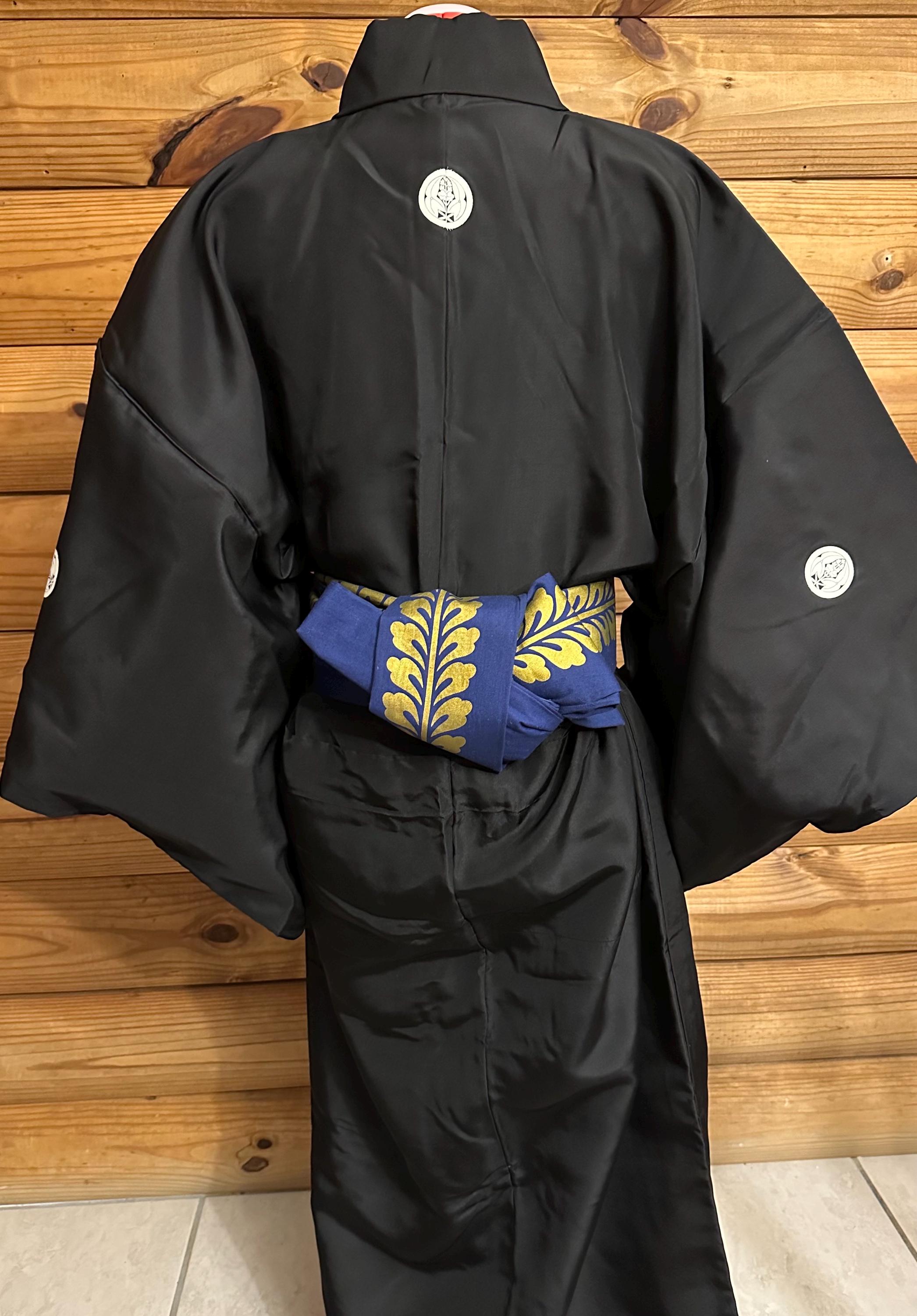 Japanese Traditional Kimono Mens Formal Wedding Montsuki Black 5 Crest ...