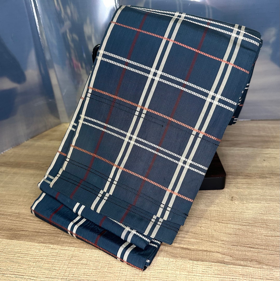 Japanese Navy Blue Checkered Boho Cozy Kimono Hanhaba Obi Belt Sash - Etsy