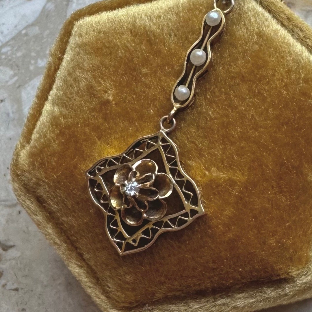 Antique Victorian Lavalier Diamond Pearl Pendant Necklace - Etsy