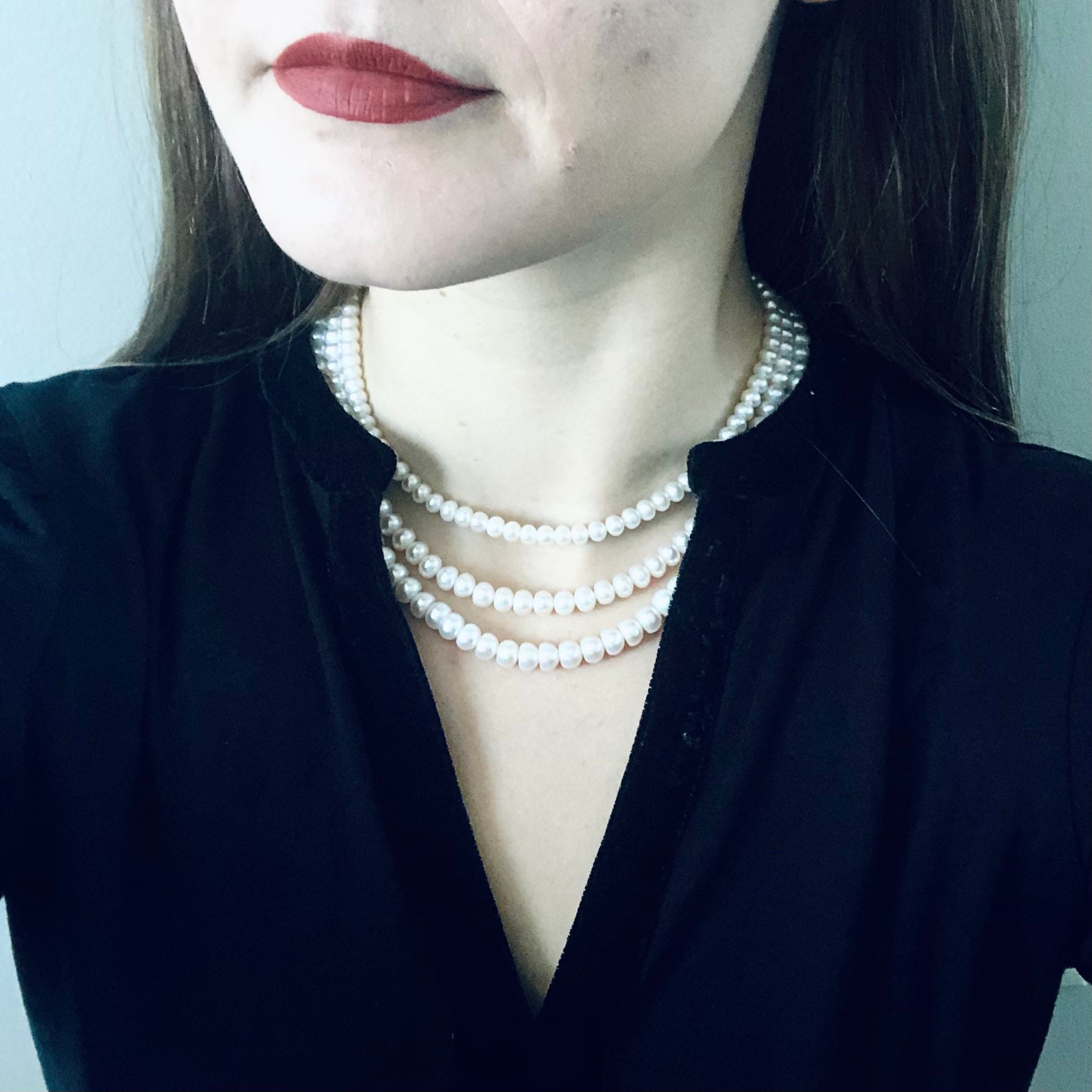 3 Strand Pearl 14k Yellow Gold String Vintage Necklace - Etsy