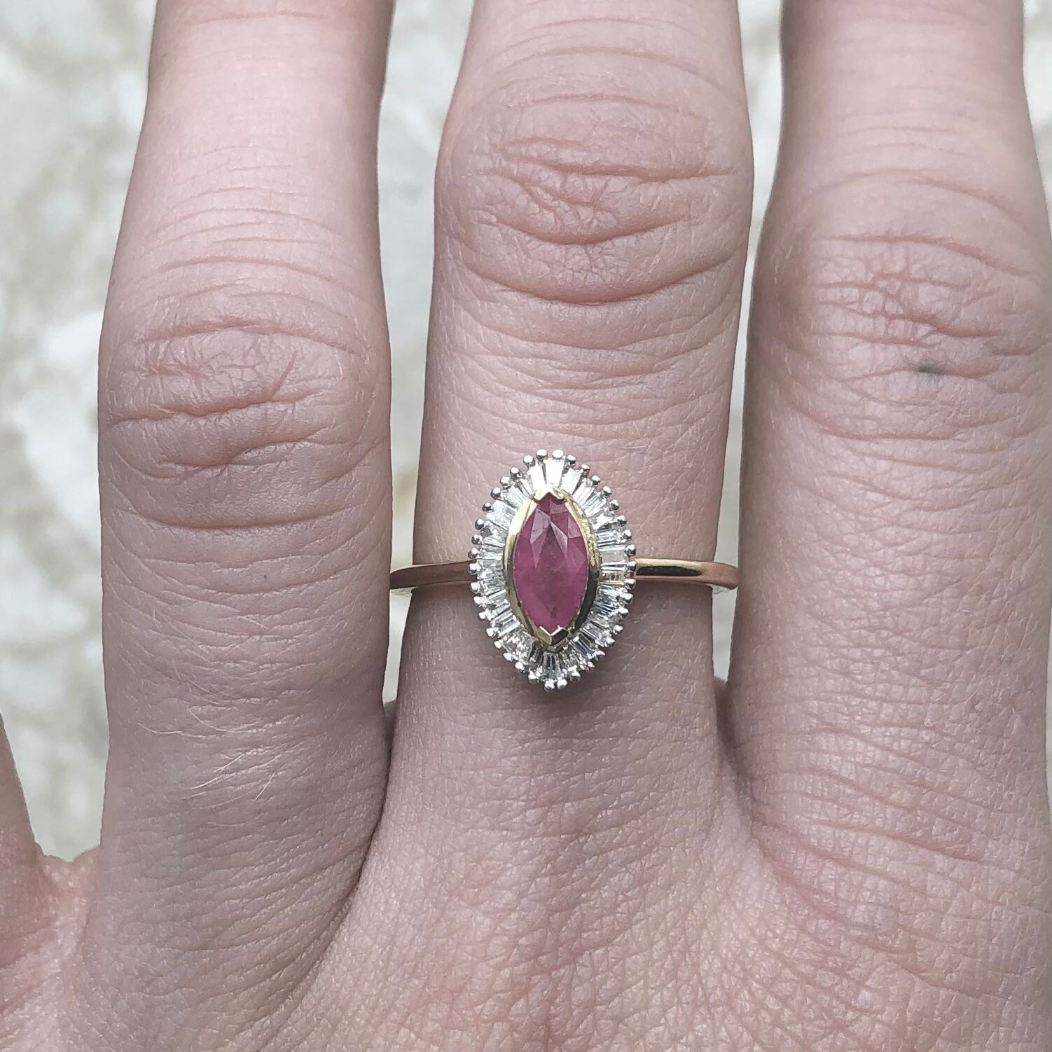 Marquise Ruby Diamond Baguette Halo Yellow Gold Sunburst Ring | Etsy