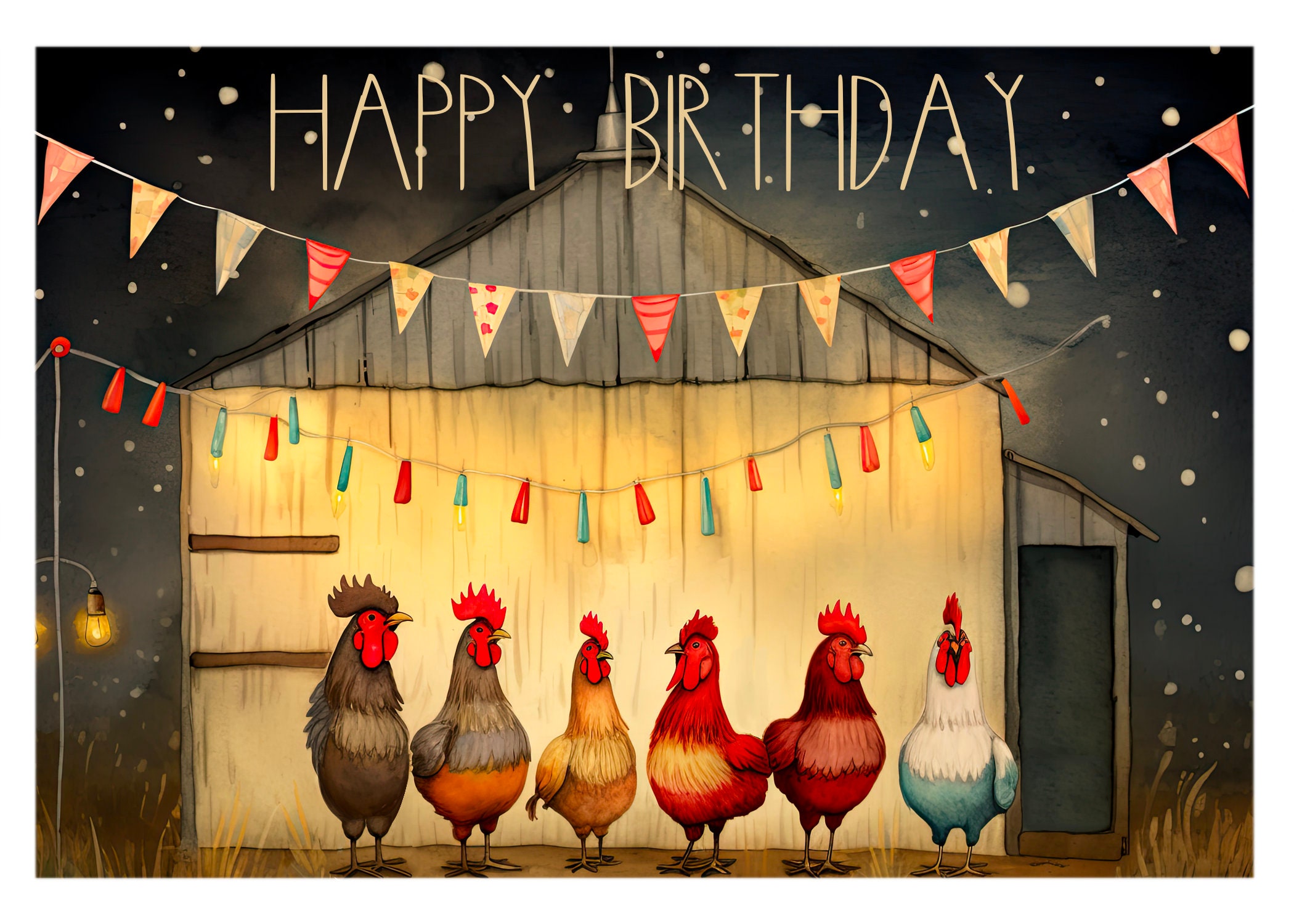 Happy Birthday Chickens Greeting Card, Chickens Celebration Card, Happy ...