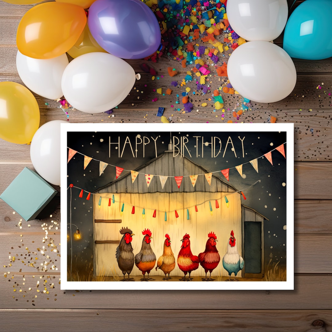 Happy Birthday Chickens Greeting Card, Chickens Celebration Card, Happy ...