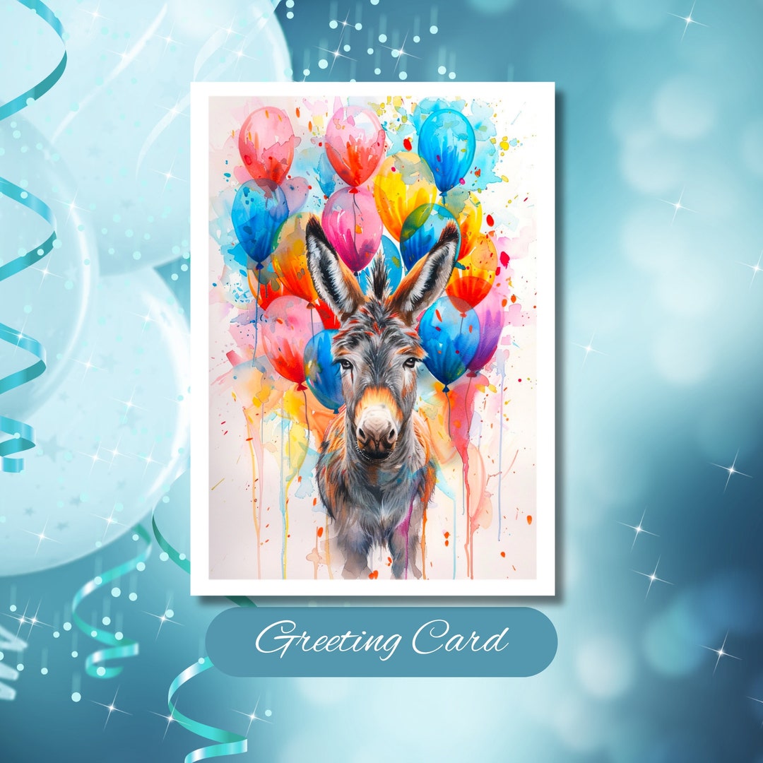 Festive Donkey Birthday Card, Donkey Celebration Card, Happy Birthday ...