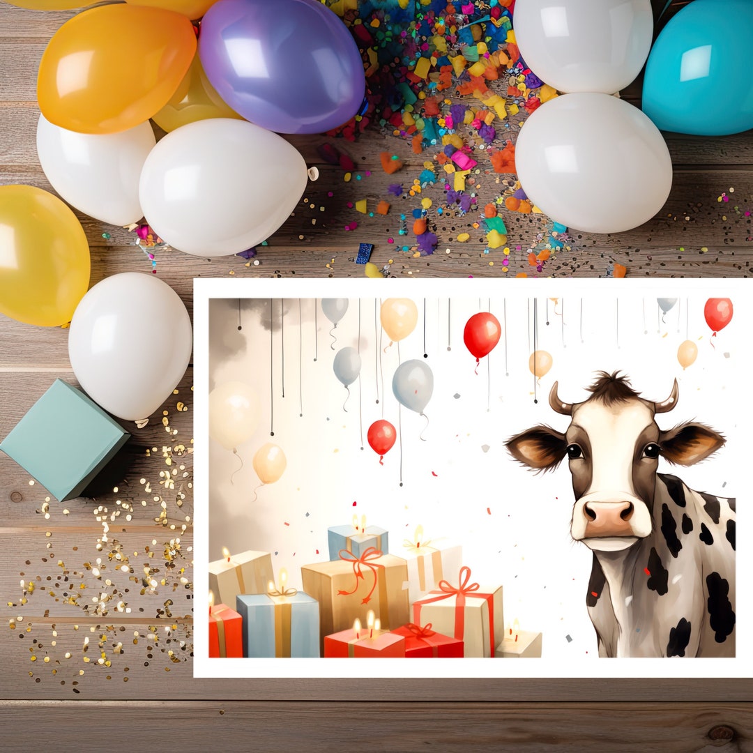 Cow Birthday Delight Greeting Card, Moo-rific Wishes Celebration Card ...
