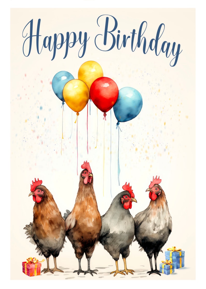 Party Chickens: Happy Birthday Chickens Greeting Card, Chicken Party ...