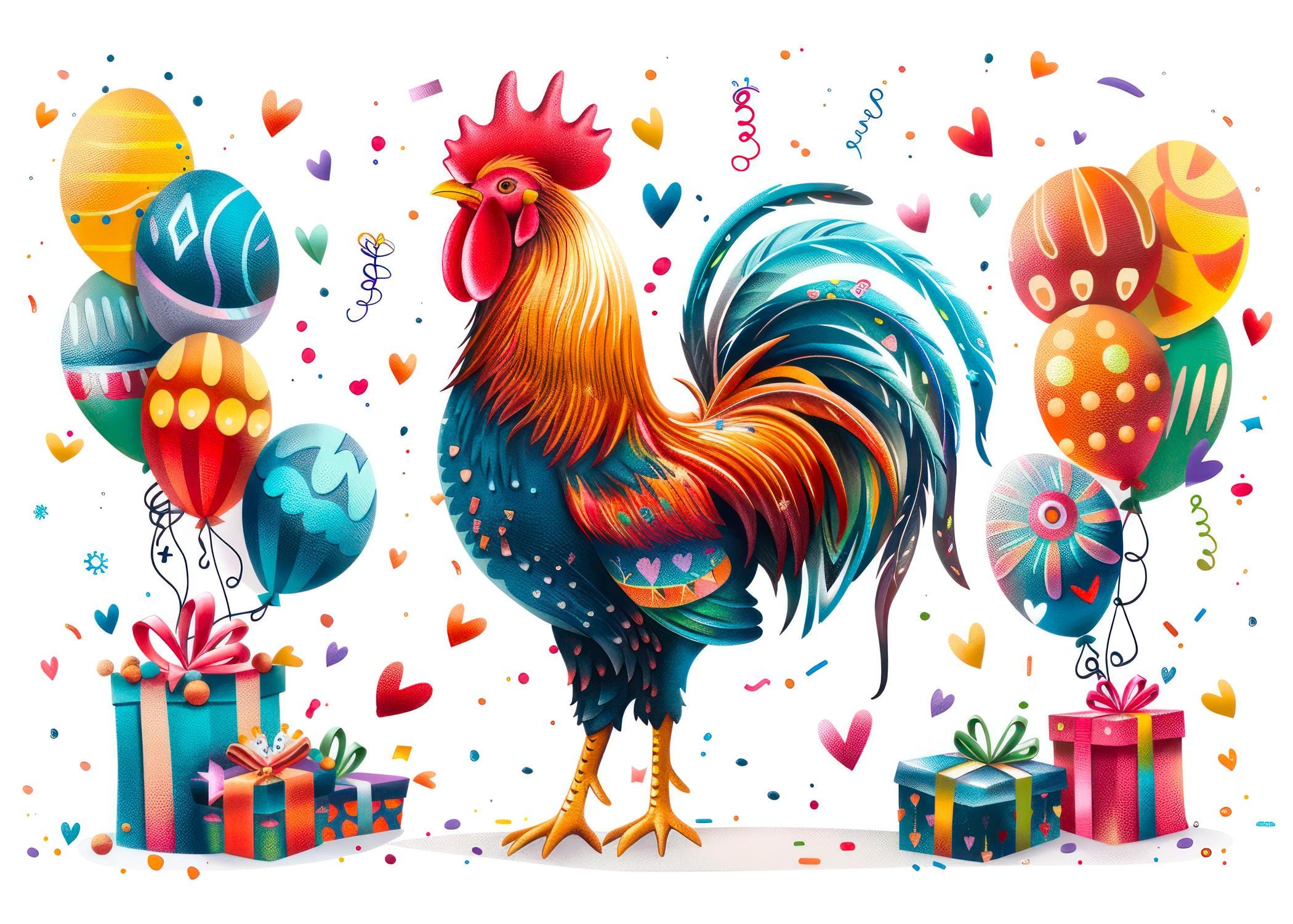 Festive Rooster Birthday Card: Colorful Fowl Greeting - Etsy