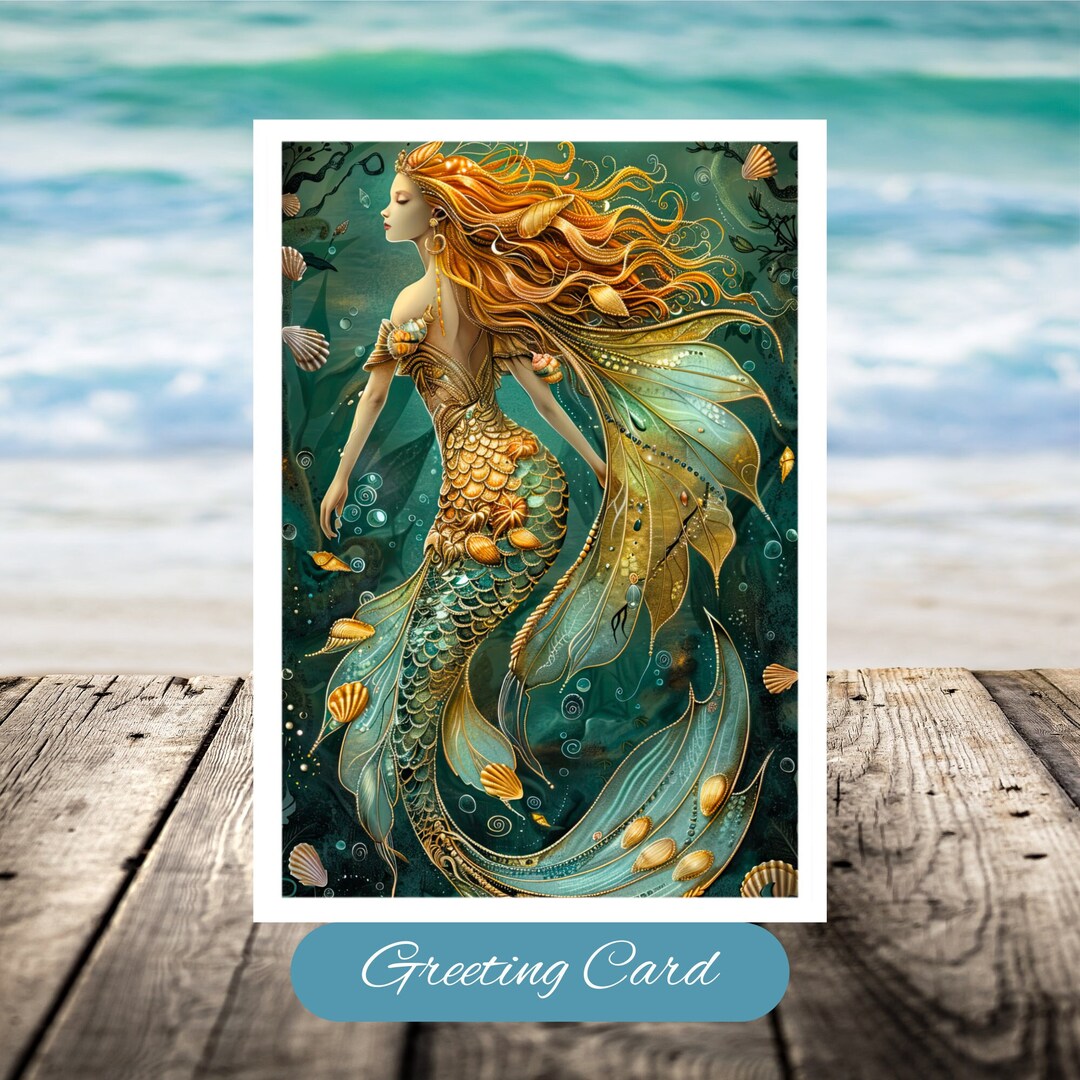Enchanted Mermaid Wishes Greeting Card: Coastal Art Card - Etsy