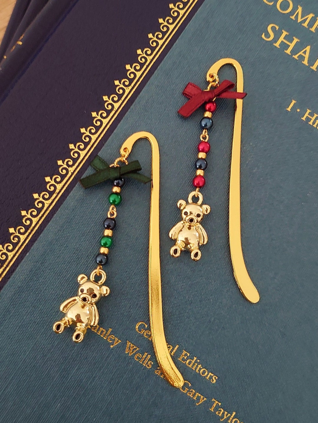 Teddy Bear Bookmark: Gold Alloy With Satin Bow - Etsy