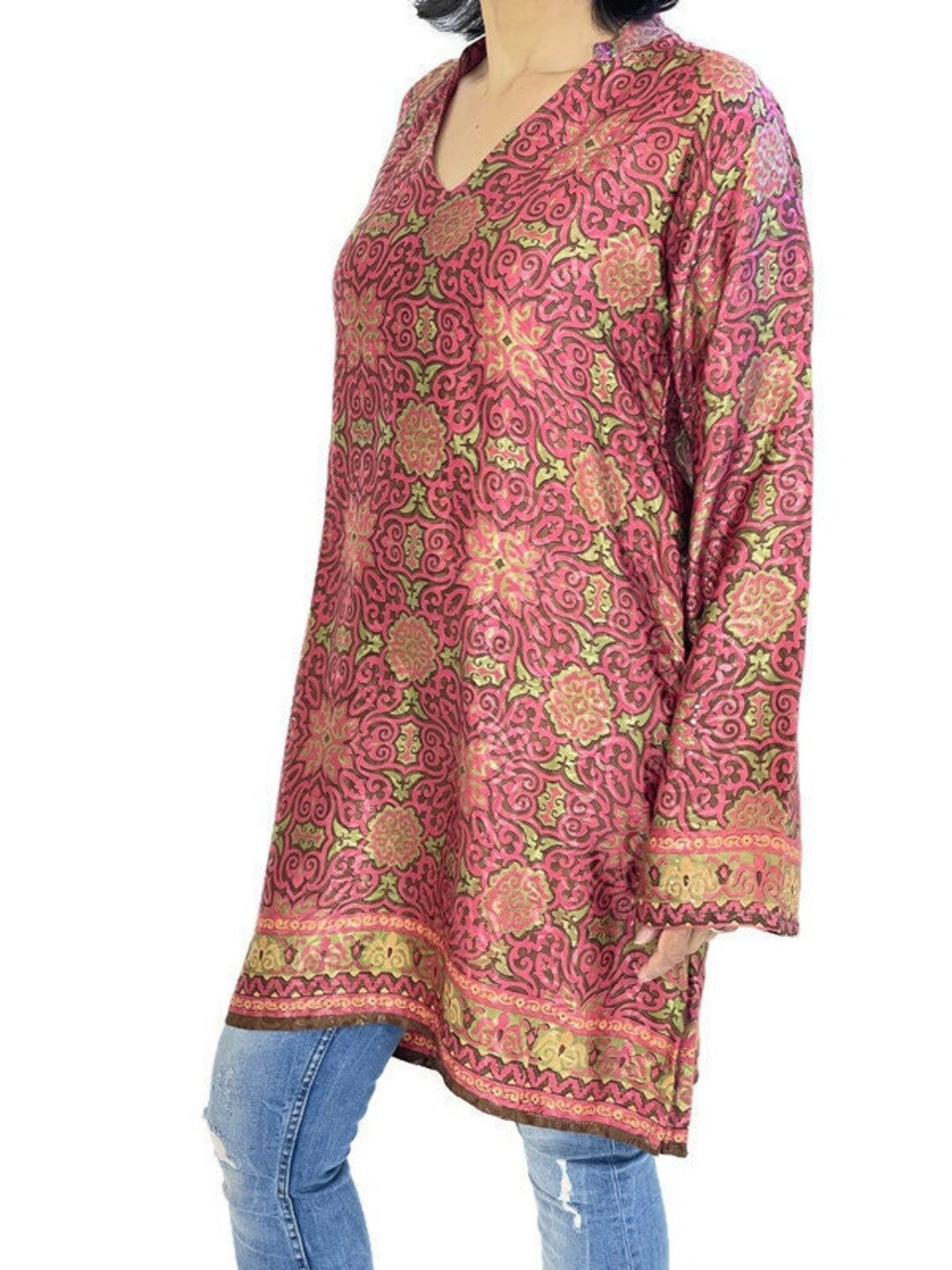 Silk Sari Tunic Crepe Silk Tunic Vintage Sari Short Dress Kurta - Etsy
