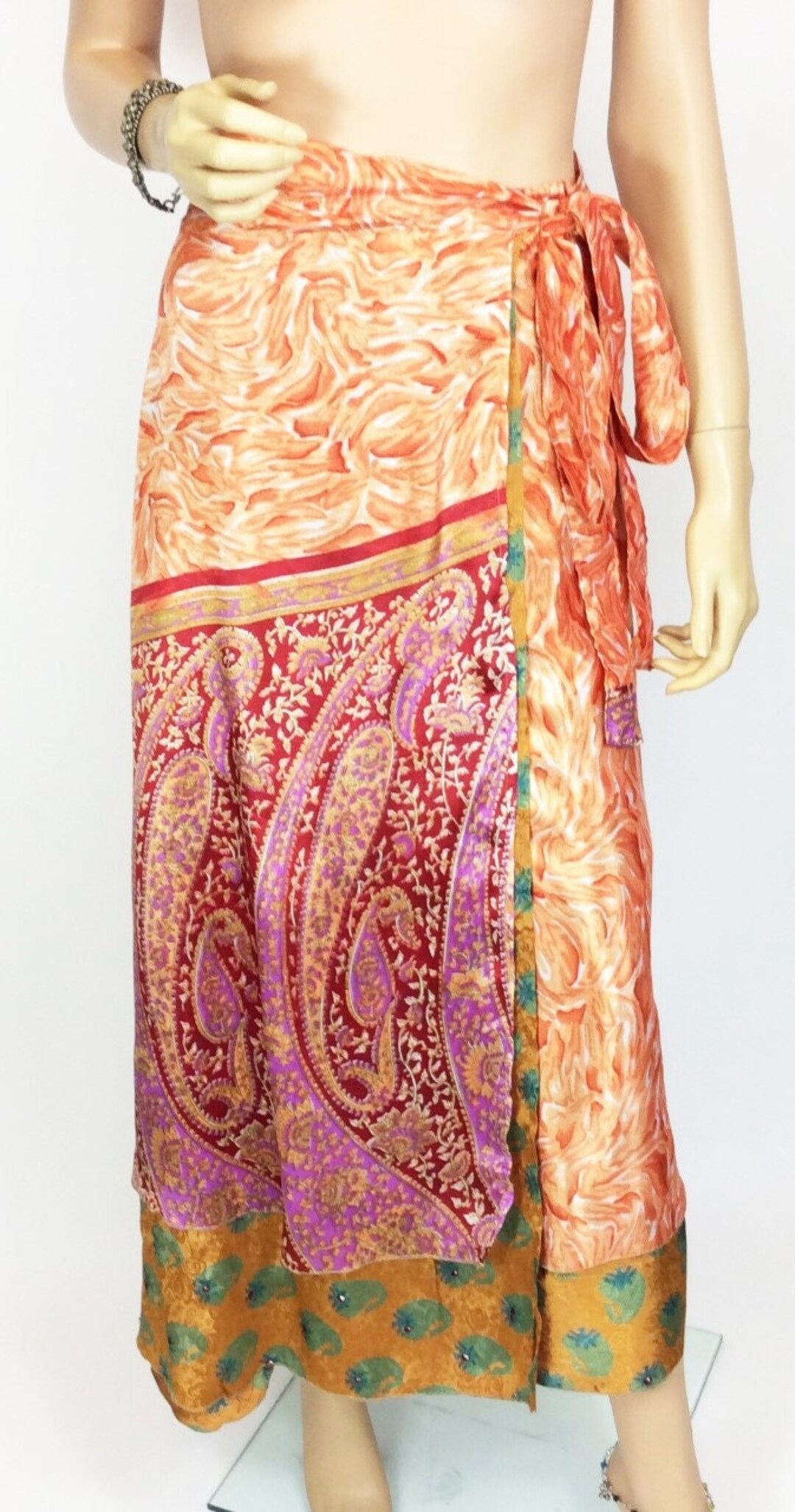 Bohemian Magic Wrap Skirt, Sari Reversible Layered Wrap Skirt, Silk ...