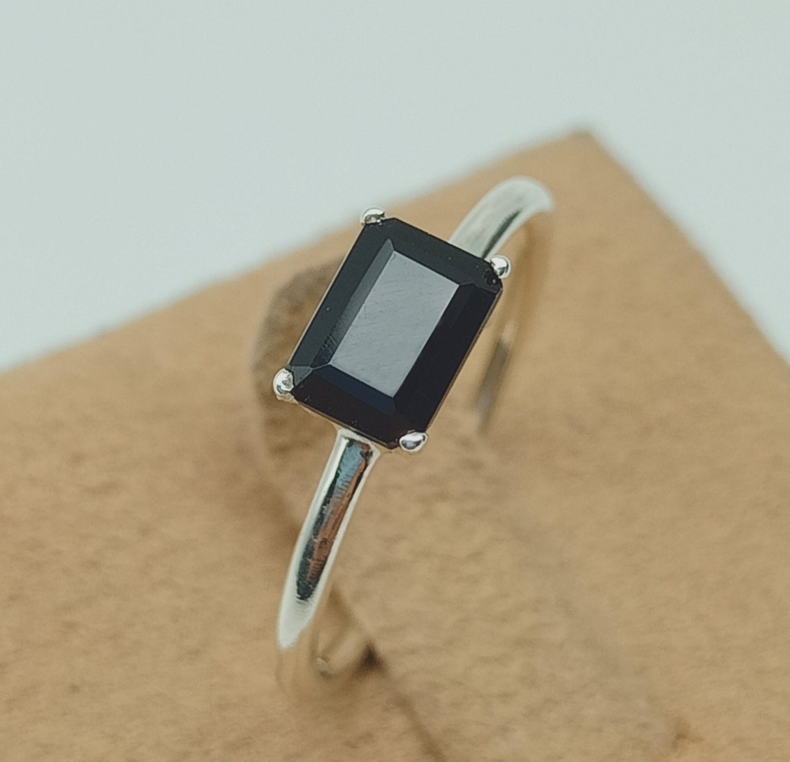 Onyx Ring Sterling Silver Emerald Cut Black Onyx Ring Solid Gold ...