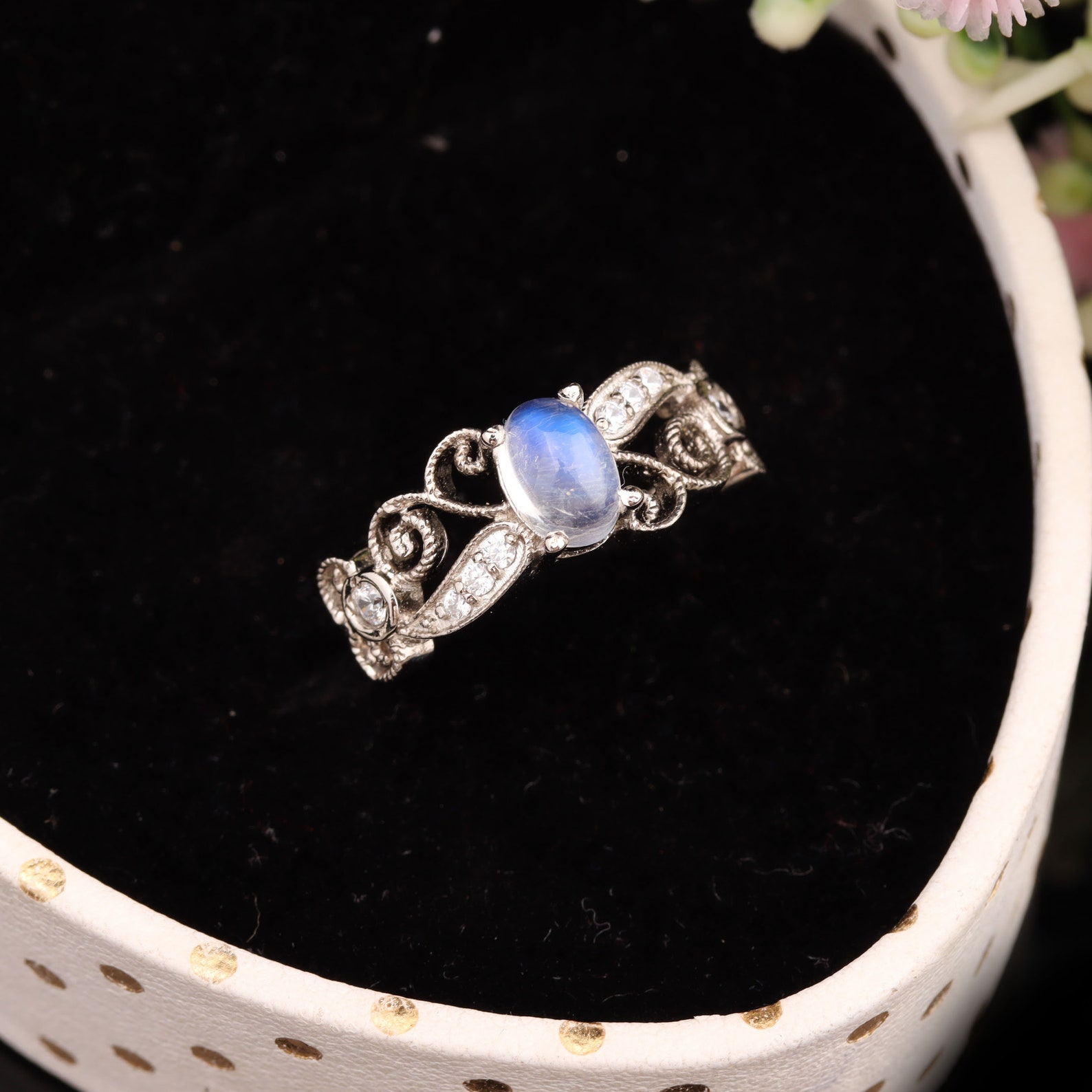 Moonstone Ring Sterling Silver Oval Cut Moonstone Ring Solid Gold ...
