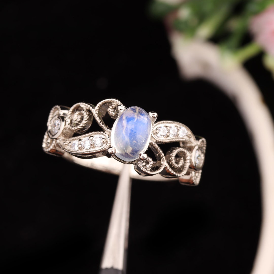 Moonstone Ring Sterling Silver Oval Cut Moonstone Ring Solid Gold ...