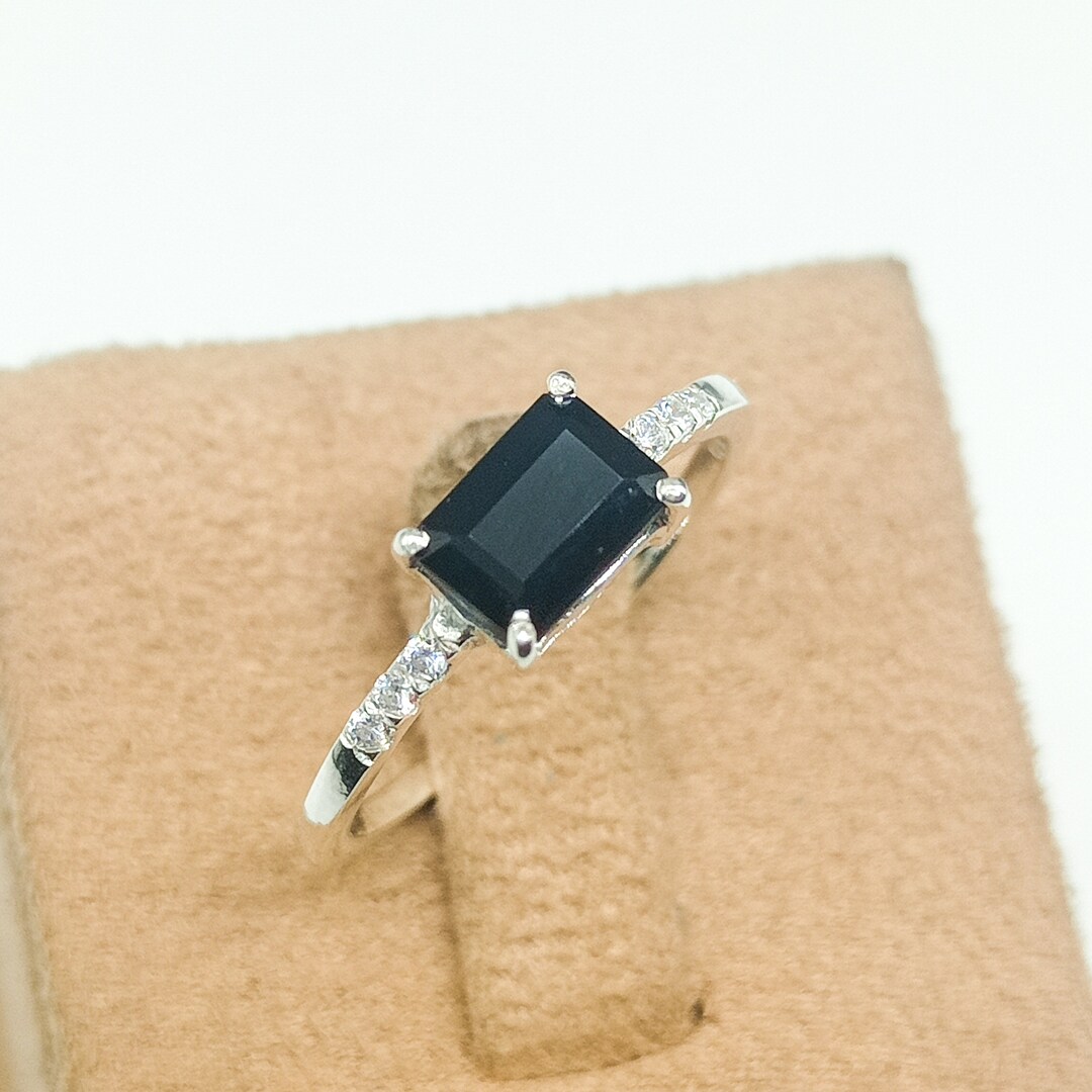 Black Onyx Ring Sterling Silver Emerald Cut Onyx Ring Solid Gold ...