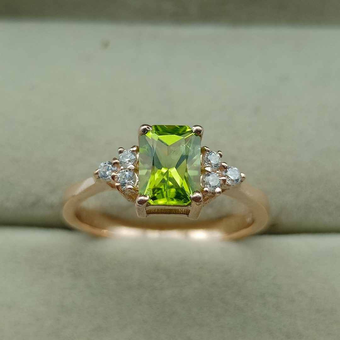 Peridot Ring Sterling Silver Radiant Cut Peridot Ring Solid Gold ...