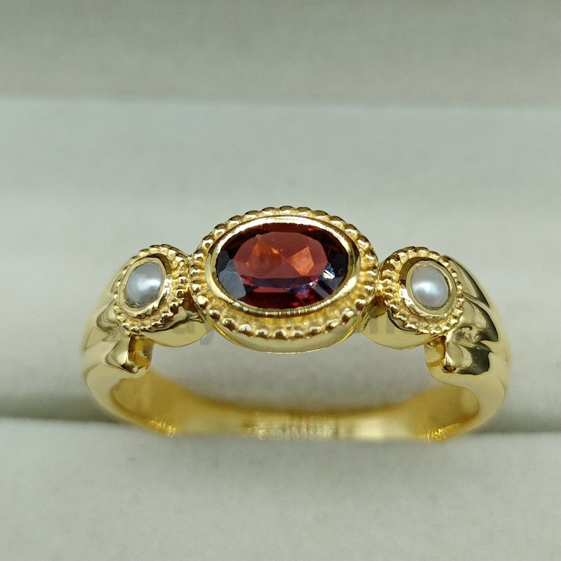 Garnet Pearl Ring-14k Gold Garnet Ring-laura Ingalls Wilder | Etsy