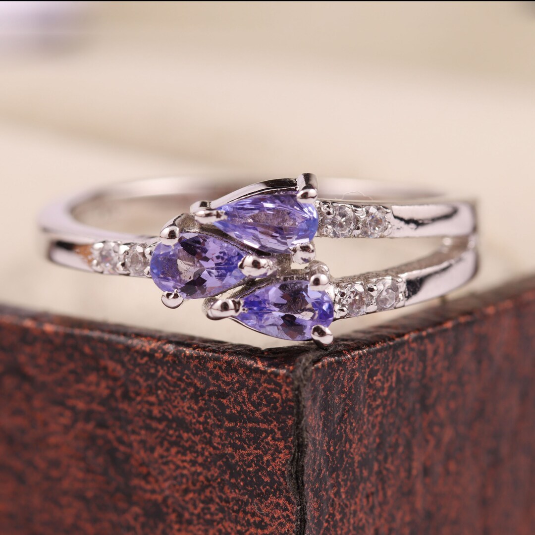 Tanzanite Ring Sterling Silver Pear Cut Tanzanite Ring Solid Gold ...