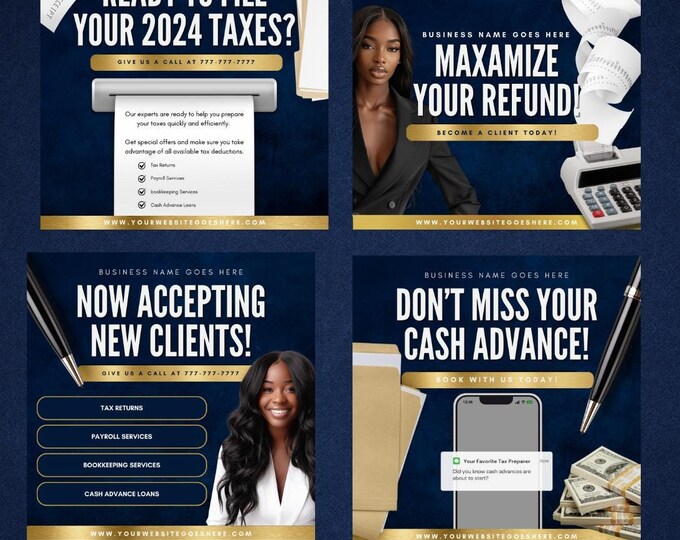 Navy Tax Prep Flyer Bundle | Tax Season Flyer | DIY Tax Services Flyer ...