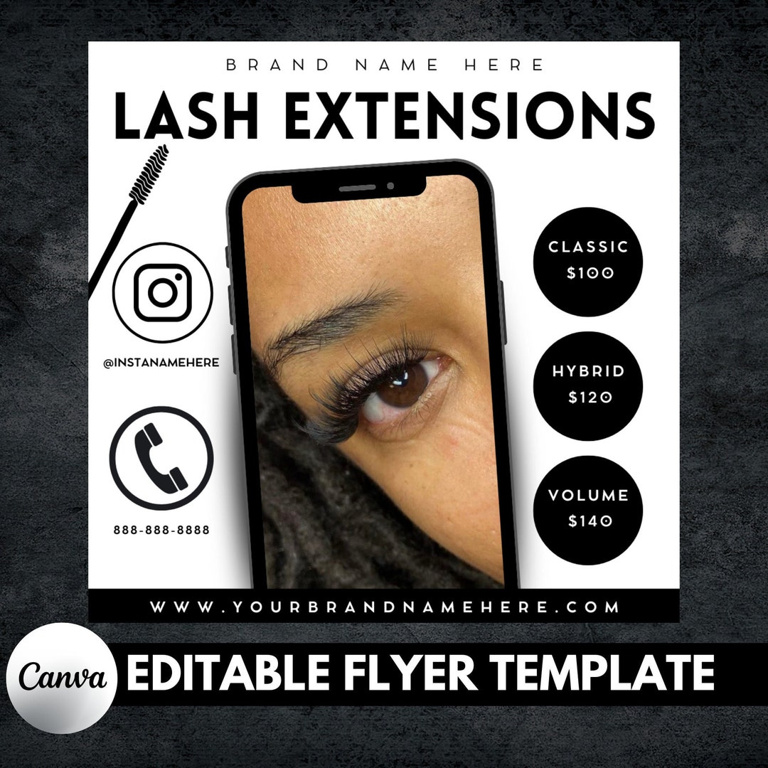 Editable Lash Artist Flyer, DIY Lash Extension Flyer, Book Now Flyer ...