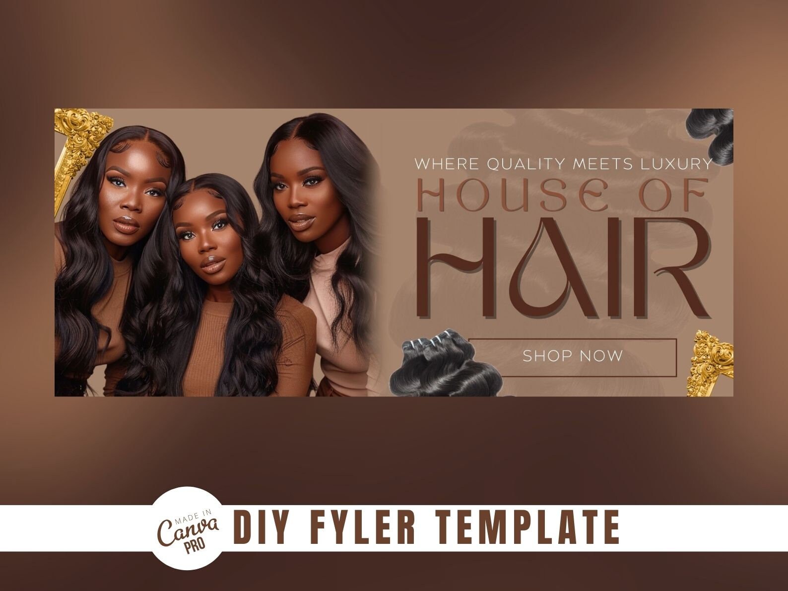 DIY Hair Website Banners Canva Brown and Gold Web Banners for Shopify ...