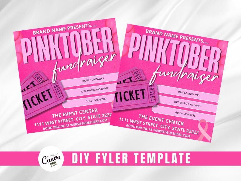 DIY Pinktober Fundraiser Raffle Canva Flyer, Breast Cancer Awareness ...