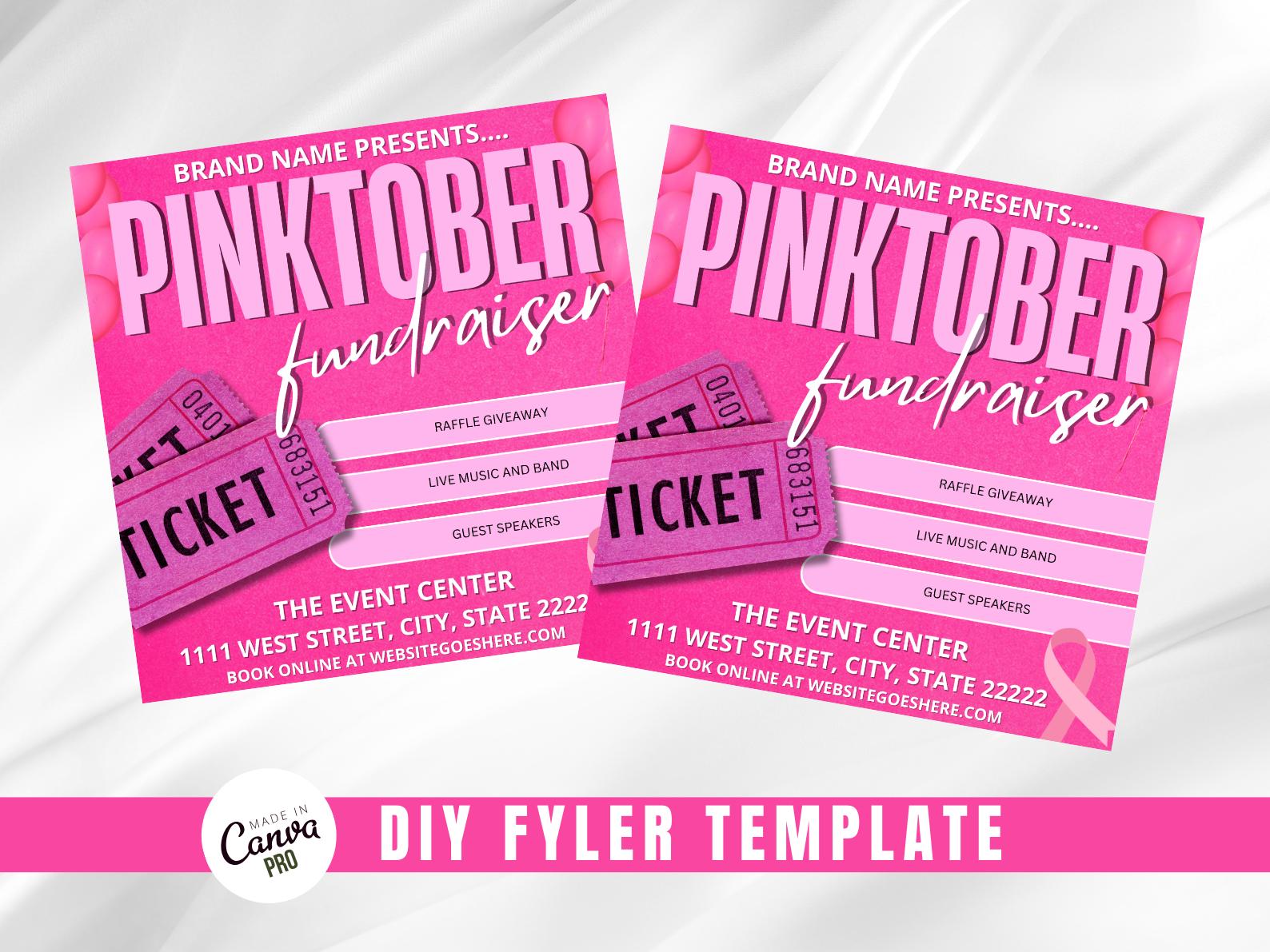 DIY Pinktober Fundraiser Raffle Canva Flyer, Breast Cancer Awareness ...