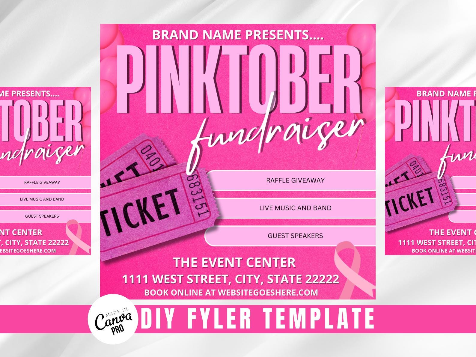 DIY Pinktober Fundraiser Raffle Canva Flyer, Breast Cancer Awareness ...