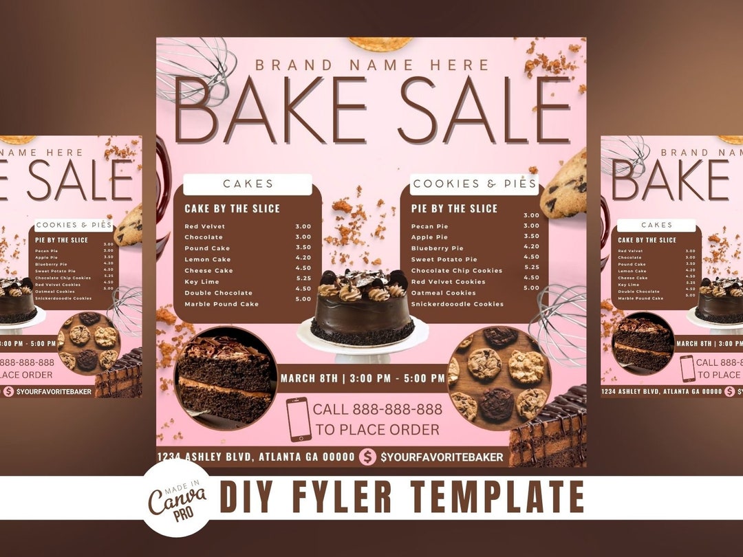 Bake Sale Flyer, Bakery Flyer, DIY Canva Flyer, Cake Business Social ...
