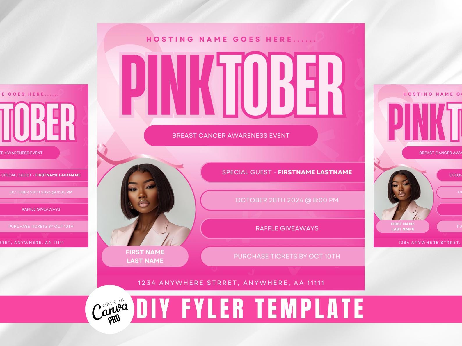 DIY Pinktober Fundraiser Raffle Canva Flyer, Breast Cancer Awareness ...