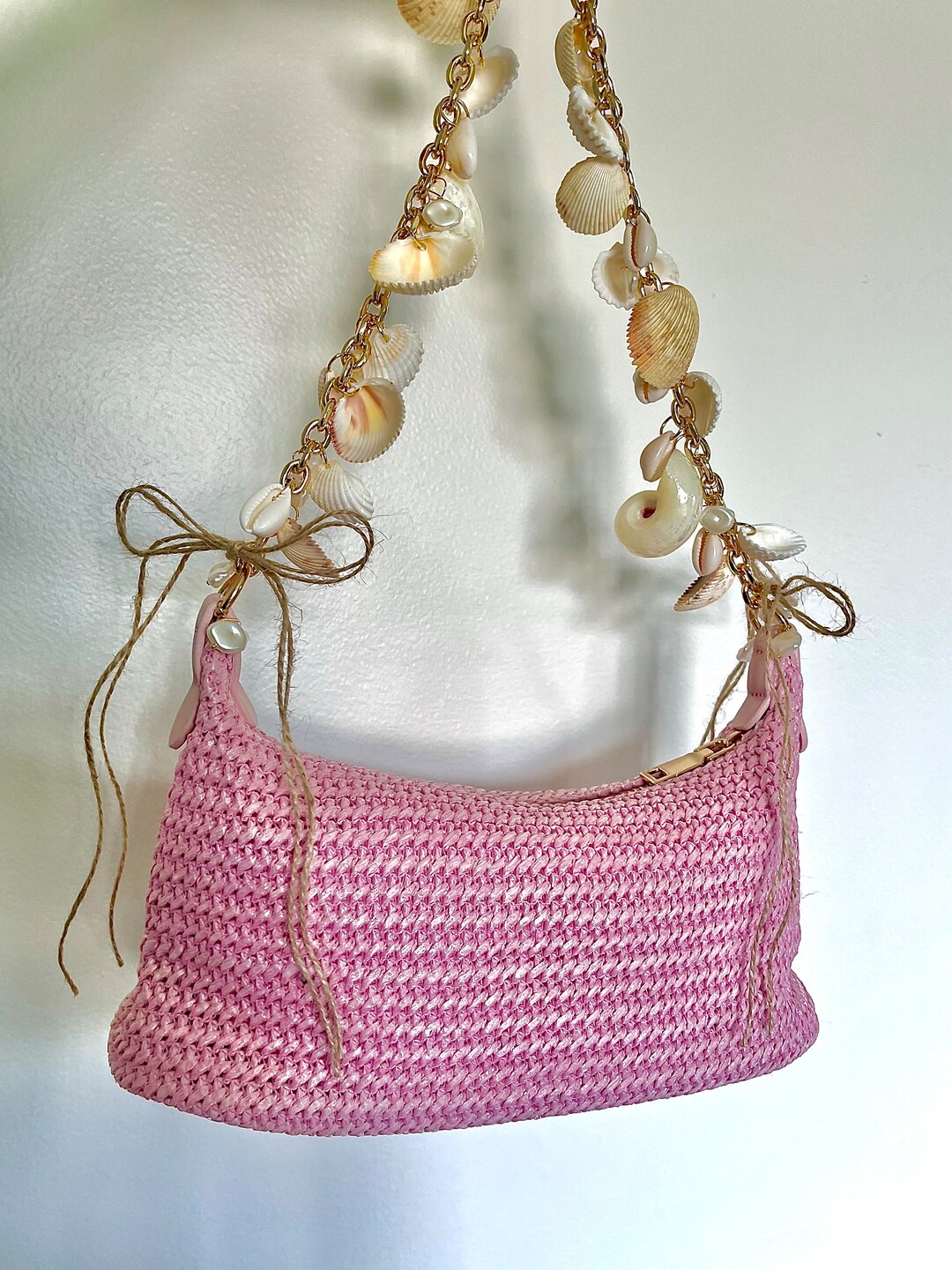 Shell Purse Straw Shoulder Bag Pearl Bag Seashell Purse Summer Handbag ...