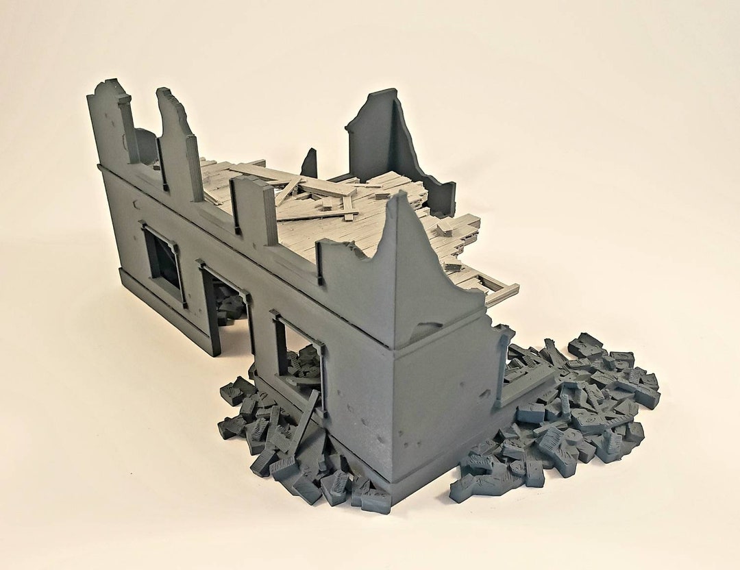 Bolt Action WW2 Destroyed Building 2, 28mm Tabletop Gaming Terrain 3d ...