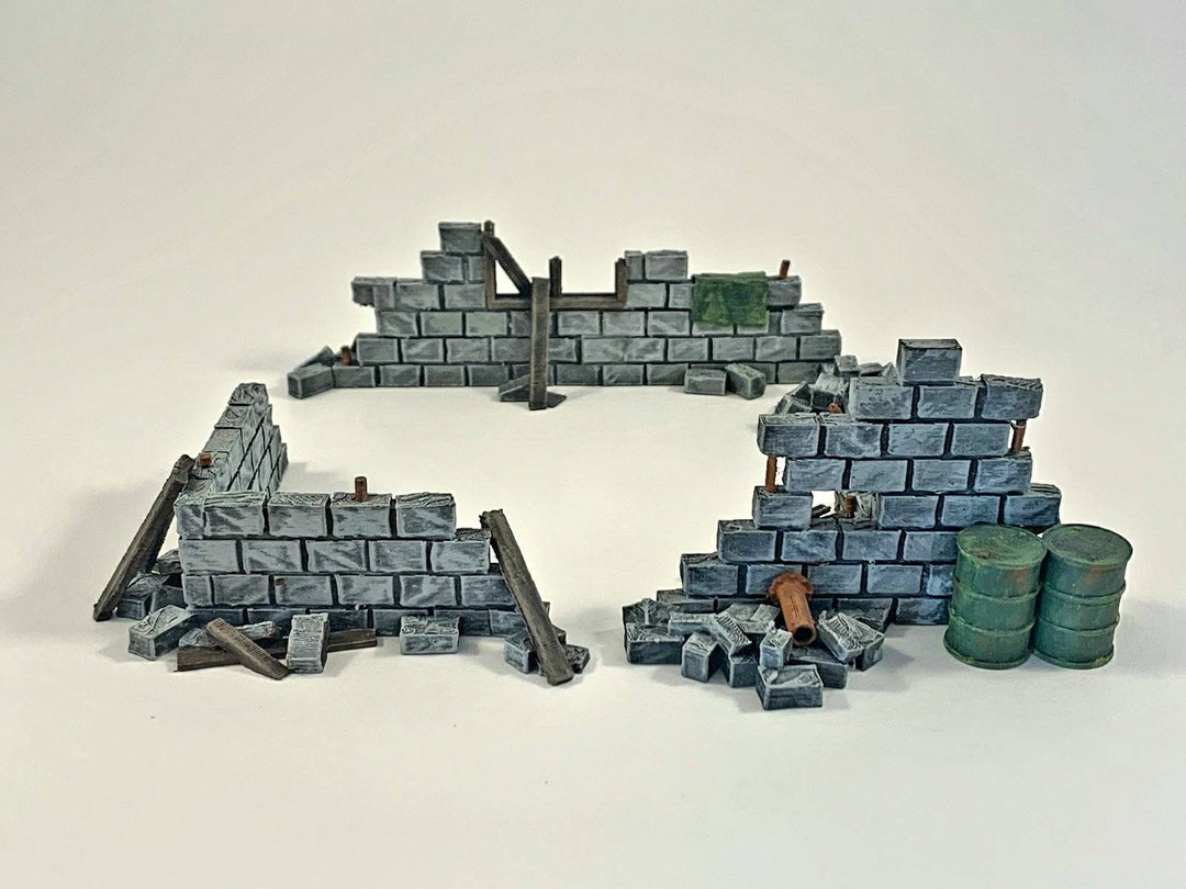 Bolt Action 28mm Destroyed Building Walls (3pcs) Tabletop War Gaming ...