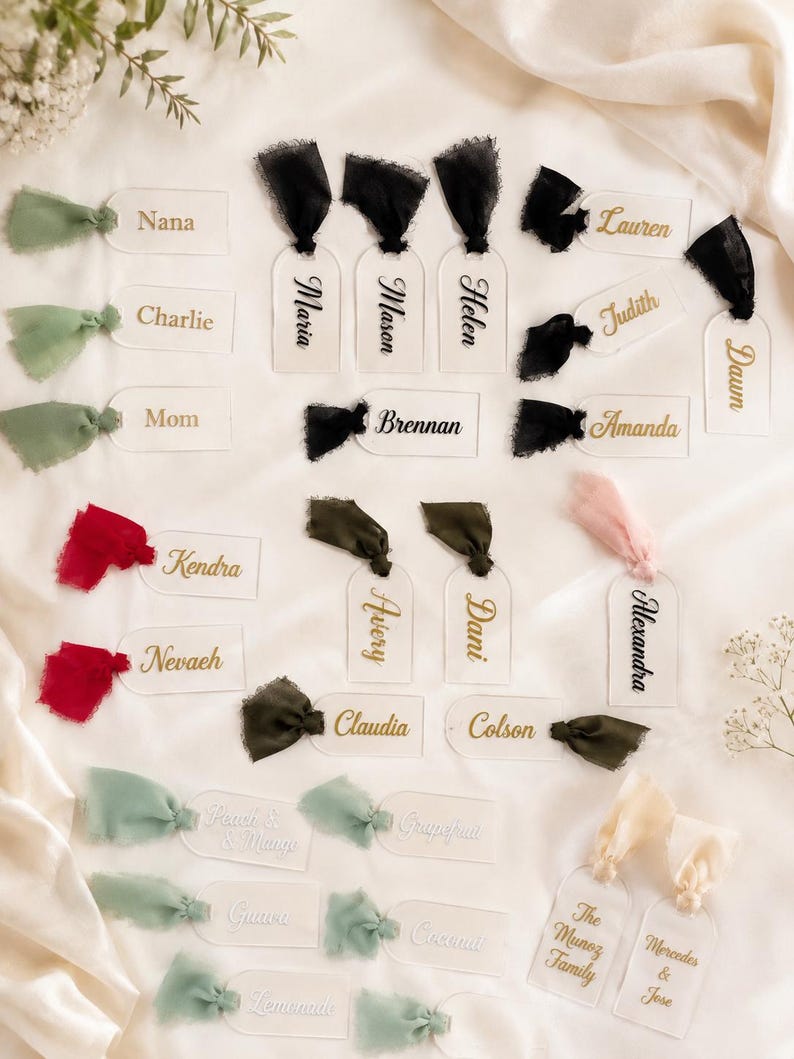 Acrylic Name Tags for Wedding Guests With Ribbon | Place Cards | Table ...