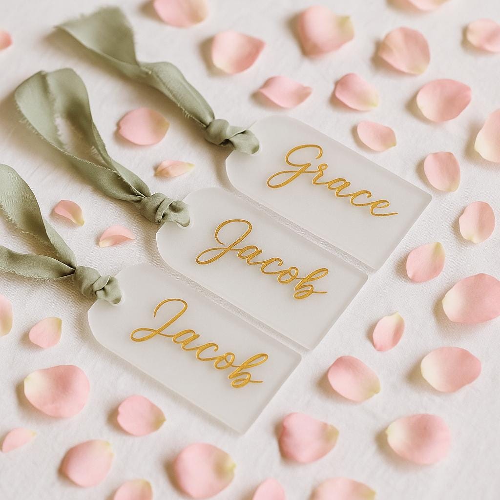 Acrylic Name Tags for Wedding Guests With Ribbon | Place Cards | Table ...