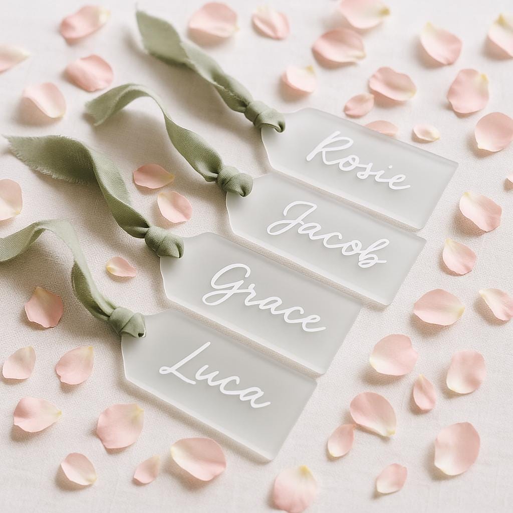 Acrylic Name Tags for Wedding Guests With Ribbon | Place Cards | Table ...