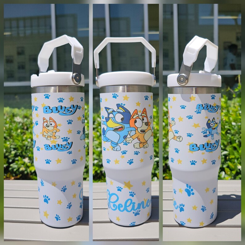 Cute Bluey Bingo Heeler Dog Paws Stars 20oz 30oz White Flip Straw ...