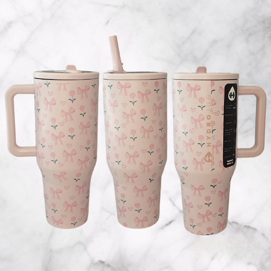 32oz 40oz Pink Sand Hydrojug Custom-printed Coquette Bows Flowers ...