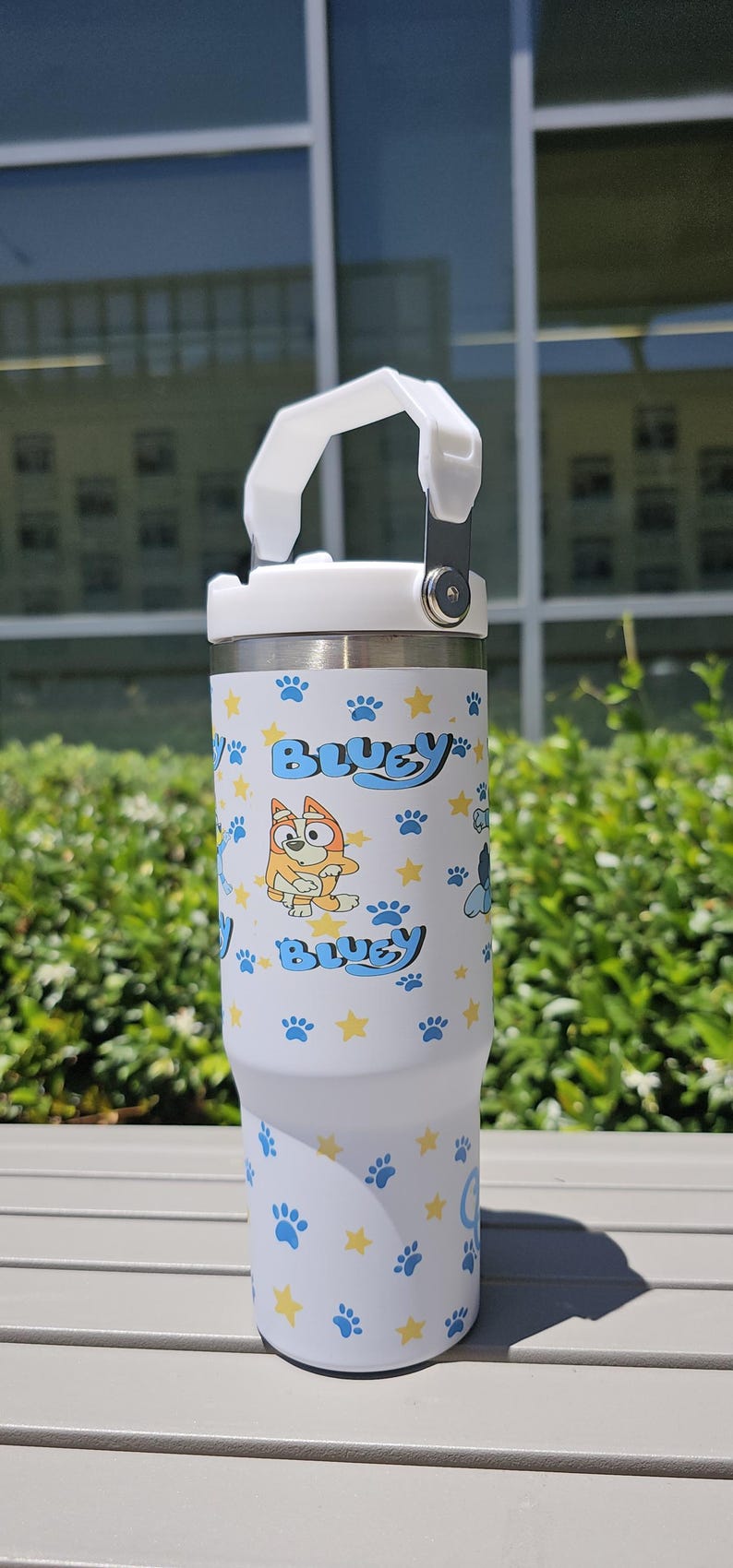Cute Bluey Bingo Heeler Dog Paws Stars 20oz 30oz White Flip Straw ...