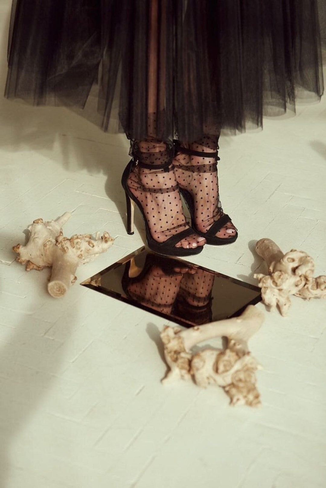 Polka Dot Socks, Black Tulle Sheer Nylon Mesh Socks With Small Dots ...