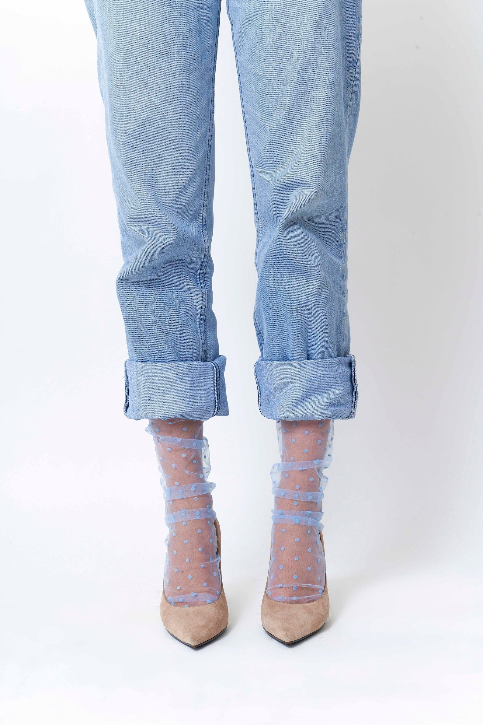 Blue Polka Dot Tulle Socks Sheer Socks Hosiery White Mesh Lace Socks ...